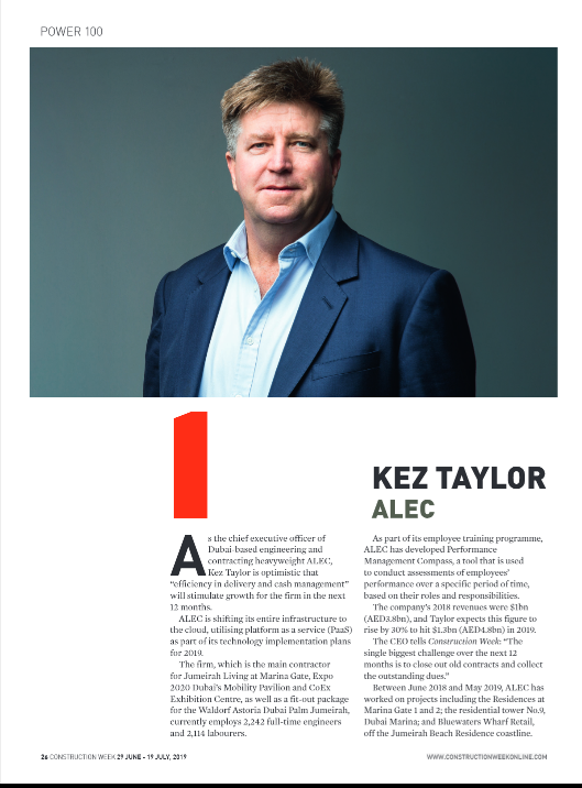 Kez Taylor, CEO of ALEC: #1 in the 2019 Construction Week Power 100 ...
