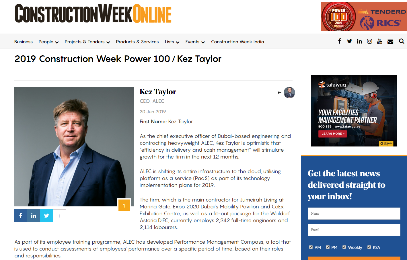 Kez Taylor, CEO of ALEC: #1 in the 2019 Construction Week Power 100 ...
